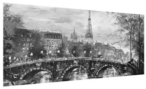 Obraz černobílé krajiny s Eiffelovou věží (100x40 cm)