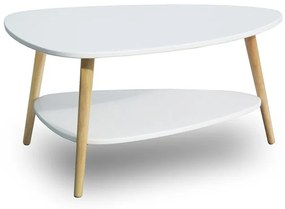 Moderní konferenční stolek, police, dřevěné nohy, bílý