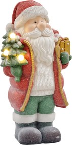 HOMCOM Figurína Santa Clause se stromkem a dárkem, 3 teplé bílé LED, na baterie, 50 cm