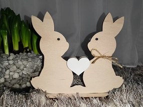 Velikonoční zajíci držící srdce - dřevěná dekorace (25cm)