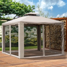 Pavilon Outsunny s dvojnásobnou střechou, přibližně 3x3 m, voděodolný, stabilní, zimní zahradní pavilon s moskytiérou, bočními panely, kovový zahradní