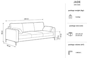Třímístná pohovka jade 220 cm samet červená MUZZA