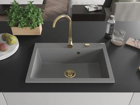 Mexen Elix, 1-korový granitový dřez 700 x 500 mm, šedá, zlatý sifon, 6526701005-71-G