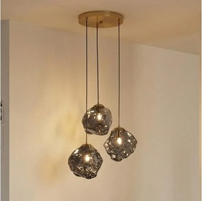 Lustr na lanku CRISTAL 3xE14/15W/230V mosaz/kouřová černá