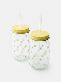 Sinsay - Sada kelímků se slámkami s motivem sedmikrásek 2 pack - vícebarevná