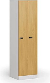 Zúžená kovová šatní skříňka S1, 2 oddíly, 1850 x 500 x 500 mm, demont, mechanický kódový zámek, laminované dveře, buk