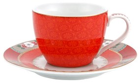 Pip Studio Blushing Birds hrnek na espresso s talířkem, 120ml, červená (stylový šálek na espresso)