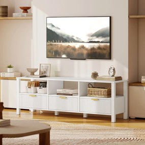 HOMCOM TV nábytek 152 cm, TV nábytek pro televize až 139,7-165,1 cm se 3 zásuvkami a 3 otevřenými přihrádkami, 152x39,5x50 cm, bílá