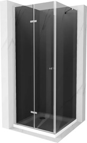 Mexen Lima, sprchový kout se skládacími dveřmi 80 (dveře) x 80 (stěna) cm, 6mm šedé sklo, chromový profil + slim sprchová vanička bílá + chromový sifon, 856-080-070-01-40-4010
