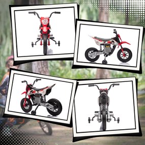 Dětská elektrická motocross motorka AIYAPLAY pro děti 3-6 let, 12V, 2 silné motory, maximální rychlost 5 km/h, stabilizační kolečka, pérování, s hudb…