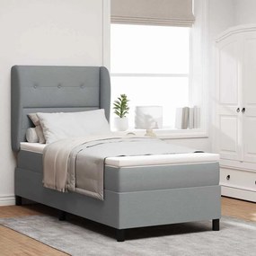 Postel s boxspringem s čelo Světle šedá 90 x 200 cm textil 3340543