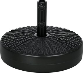 Podstavec pro slunečník Outsunny kulatý pro tyče Ø38/48 mm plnitelný 22 kg vody a 29 kg písku s ratanovým designem Ø51x36 cm Černý | Aosom