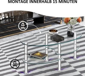 Costway 3 Rovný skleněný stůl s moderním oválným designem třípatrové police