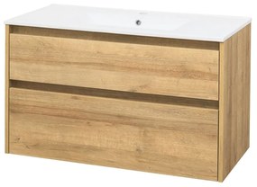 Mereo Mereo, Opto, koupelnová skříňka s keramickým umyvadlem 101 cm, bílá, dub, bílá/dub, černá, CN922