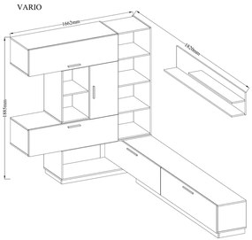 Rohová obývací stěna Varese, dub lancelot/bílý lesk