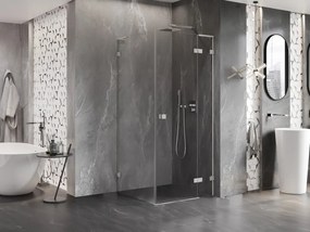 Mexen Lunar, L výklopný sprchový kout pravý 90 x 90 cm, 8mm čiré sklo, ocelový profil, 834L-090-090-97-00-P