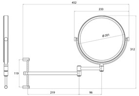 Emco Cosmetic mirrors Pure - Nástěnné kulaté holící a kosmetické zrcadlo výškově stavitelné, Ø 200 mm, 3 násobné zvětšování, chrom 109400115