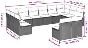 12dílná zahradní sedací souprava podušky světle šedá polyratan 3218372