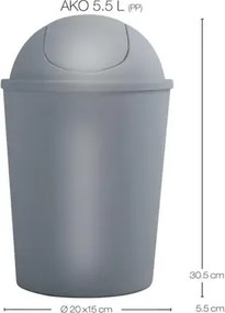 MSV AKO výklopný koš 5.5 L stříbrný / plast