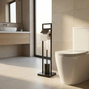 WC štětka s držákem na toaletní papír ARLE, 77 cm – černá