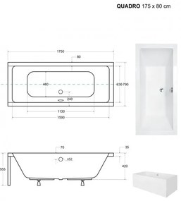 Hopa QUADRO 175 x 80 cm VANQAUD175+OLVPINOZ vana vč. nožiček