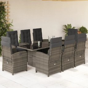 9dílný zahradní jídelní set s poduškami šedý polyratan 3212258