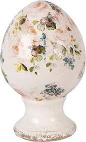 Béžové keramické vajíčko na podstavci s růžemi Rosina S - Ø 9*14 cm