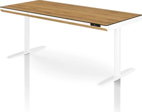 Elektrický psací stůl sit-stand se zásuvkou a bezdrátovou nabíječkou Qi bílý/zlatý dub, 1600 mm: ELLIS