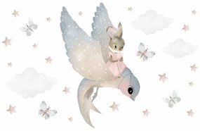 Gario Dětská nálepka na zeď Pastel bunnies - zajíček a vlaštovka Rozměry: XL