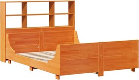 Postel s knihovnou bez matrace hnědá 150 x 200 cm masivní dřevo 3323805