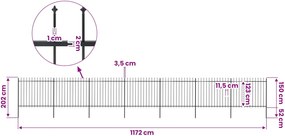 Zahradní plot s kopím nahoře ocelový 1172 x 150 cm černý 277635