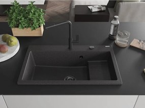 Mexen Omar žulový dřez s jednou komorou 800 x 480 mm, černý skvrnitý, sifon černý - 6520801005-76-B