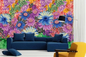 DIMEX | Samolepicí vliesová fototapeta na zeď Květinový vzor MA-5-1390 | 375 x 250 cm | zelená, modrá, růžová