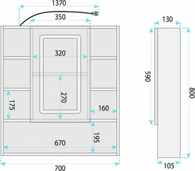 Rea, Zrcadlová skříňka s LED osvětlením Rea Luna 70x80cm, REA-M0405