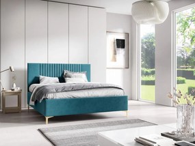 Eka Čalouněná postel LINA+ 120x200 cm Barva látky Trinity: Modrá (Trinity 2313), Úložný prostor: S dřevěným rámem úložného prostoru, Barva nožek postele: Stříbrná