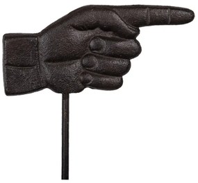 Černo hnědý kovový zahradní kůl ruka – 18x1x88 cm