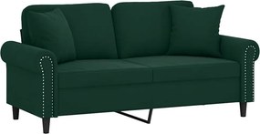 2místná pohovka s polštáři tmavě zelená 140 cm samet 3200947
