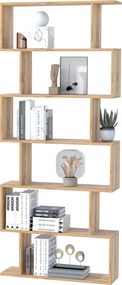 HOMCOM Knižní polička Zigzag v moderním designu 80Š x 23H x 192V cm, 6 úrovní, barva světlého dubu