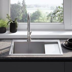Rea Fin, 1-komorový ocelový dřez 620x480x185 mm, broušená ocel, ZLE-06012