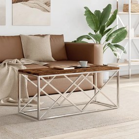 vidaXL Konferenční stolek nerezová ocel a masivní recyklované dřevo [349967] Barva: Stříbrná