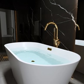 BPS-koupelny Volně stojící akrylátová vana HYD-LIZ502A 150x75 bílá, odtokový komplet zlatý