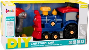 LEAN Toys Lokomotiva na šroubování s motivem z pohádek – DIY, tmavě modrá