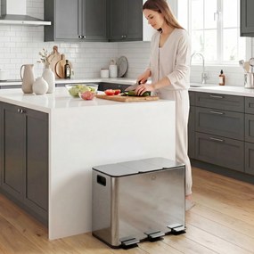 HOMCOM 3-komorový 20L kuchyňský pedálový koš se 3 tiše zavírajícími víky z nerezové oceli a PP, 61,9 x 36,6 x 56,7 cm, Stříbrná