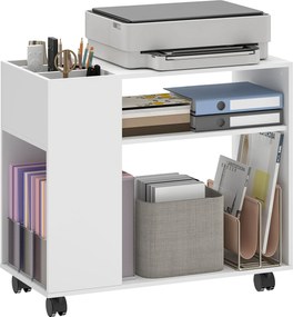 HOMCOM stojan na tiskárnu s dělitelným organizérem a brzdícími kolečky — 70 x 34 x 60 cm, bílý | Aosom