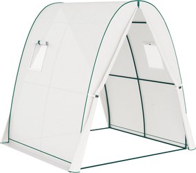 Outsunny Obloukový skleník s pytli s pískem a plastovým krytem, 2 rolovací dveře, síťové okno, přenosný, 1,8 x 1,8 x 2 m, bílý