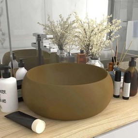Luxusní umyvadlo kulaté matné krémové 40 x 15 cm keramické 147007