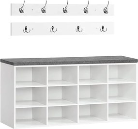 Předsíňový věšák s botníkem a sedákem Vasagle Jungo 100 cm bílý/šedý