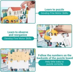 TOP BRIGHT Dřevěné puzzle s hračkou Školní autobus / 24 dílků