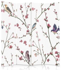 Ozdobný paraván Ptáci Květiny - 145x170 cm, čtyřdílný, klasický paraván