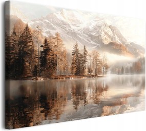 Obrazy na plátně na zeď do ložnice hory stromy les hnědý béžový boho 60x90